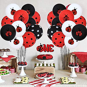 80 PCS Ladybug Balloons, 12 Inch Black White Polka Dots Latex Balloons Ladybug Pattern Balloons for Merry Christmas Party Ladybug Themed Party Supplies, Birthday, Wedding Baby Shower Decoration