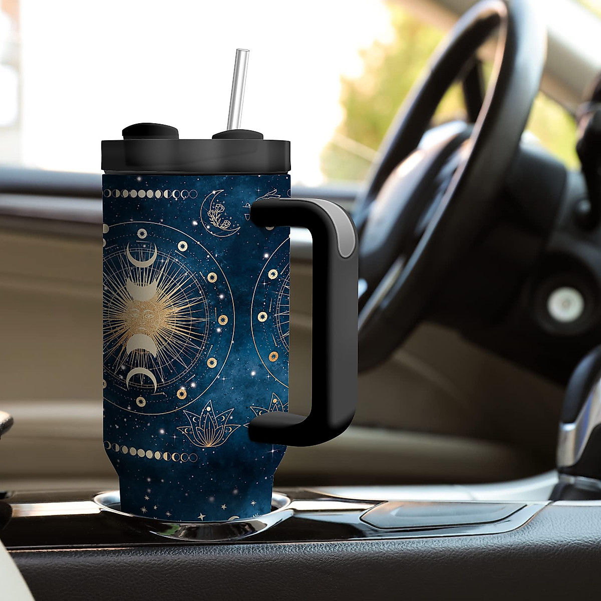 Equoza Tumbler with Lid and Straw Travel Coffee Mug Gifts for Astrology, Celestial, Moon, Galaxy Lovers 40oz Tumbler with Handle Travel Mug Double Wall Vacuun Insulated Cup (Pack of 1)