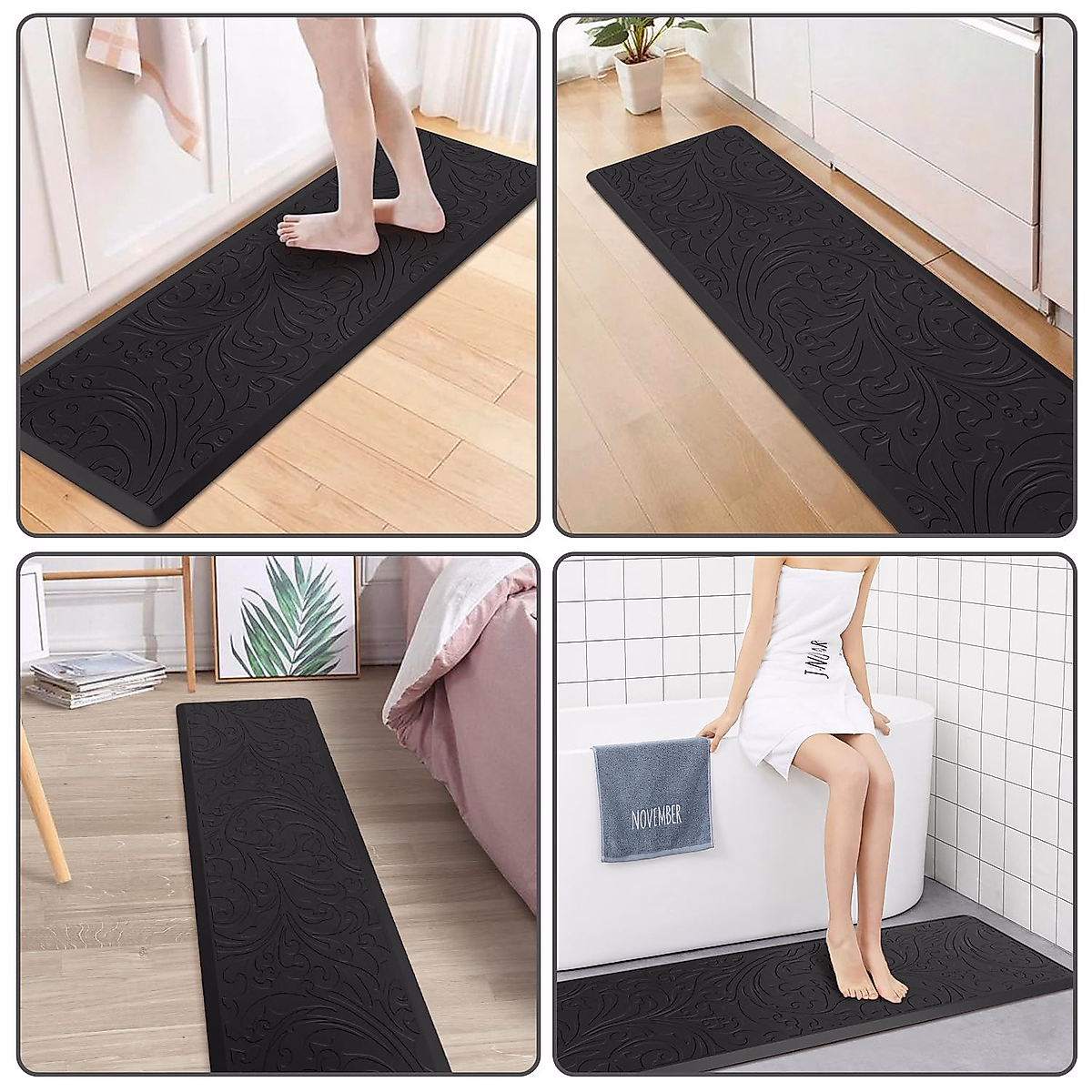 KMAT Kitchen Mat Cushioned Anti-Fatigue Waterproof Non-Slip Standing Mat Ergonomic Comfort Rug for Home,Office,Sink,Laundry,Desk 17.3" (W) x 60"(L),Black