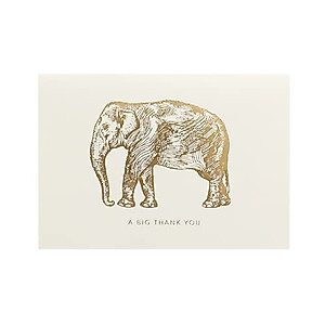 Portico Designs Gold Foiled Elephant Boxed Thank You Notecard Set of 10 with matching envelopes, Off White, Card size 14.8x10.5 cm