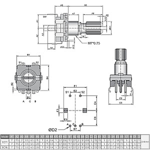 Fielect 5Pcs 360 Degree EC11 Rotary Encoder Code Switch Digital Potentiometer 7 Pins 20mm Shaft
