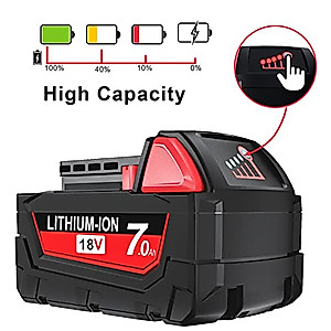 2Packs High Output 7.0Ah M-18 Battery Replace for Milwaukee 18V Battery Lithium ion XC 48-11-1811, 48-11-1815, 48-11-1820, 48-11-1840, 48-11-1850, 48-11-1852, 48-59-181, 48-59-1850 Power Tool
