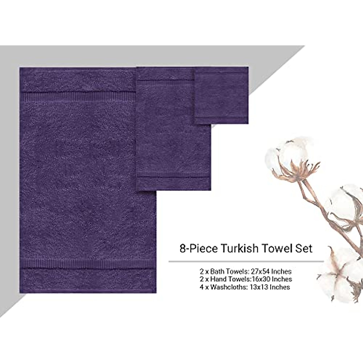 Towel Bazaar Premium Turkish Cotton Super Soft and Absorbent Towels (8-Piece Towel Set, Plum Purple), Small