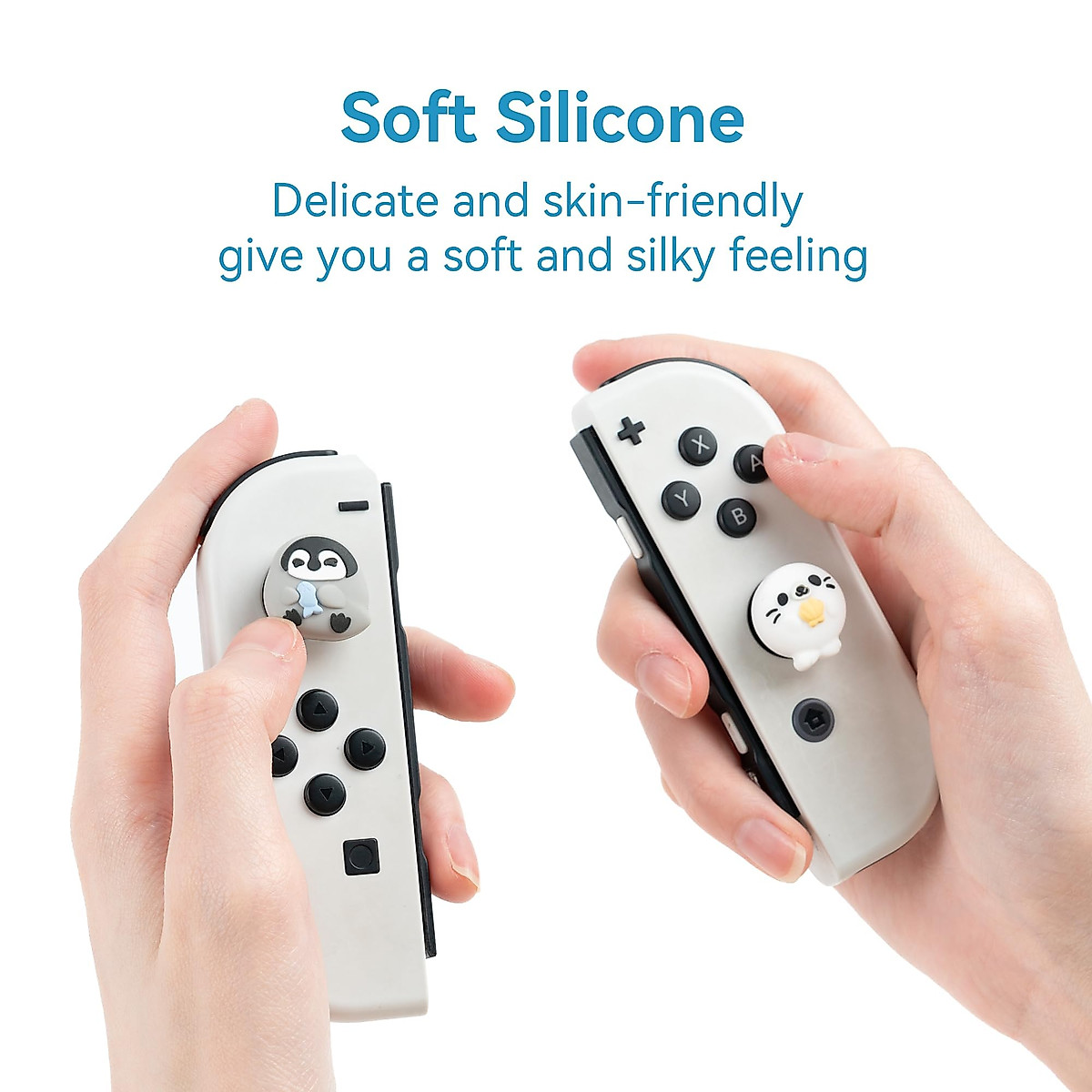 GeekShare Cute Silicone Joycon Thumb Grip Caps Kawaii Polar Animal Theme Thumbstick Caps Joystick Cover Compatible with Nintendo Switch/OLED/Switch Lite - 2Pairs/4PCS - Penguin & Seal