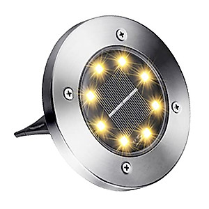 Brizled Solar Ground Lights Outdoor, 1 PCS 8 LED Flat Solar Lights, Solar Disk Lights Waterproof, Solar Disc Lights Inground Lights for Outside Pathway Walkway Driveway Garden Landscaping, Warm White