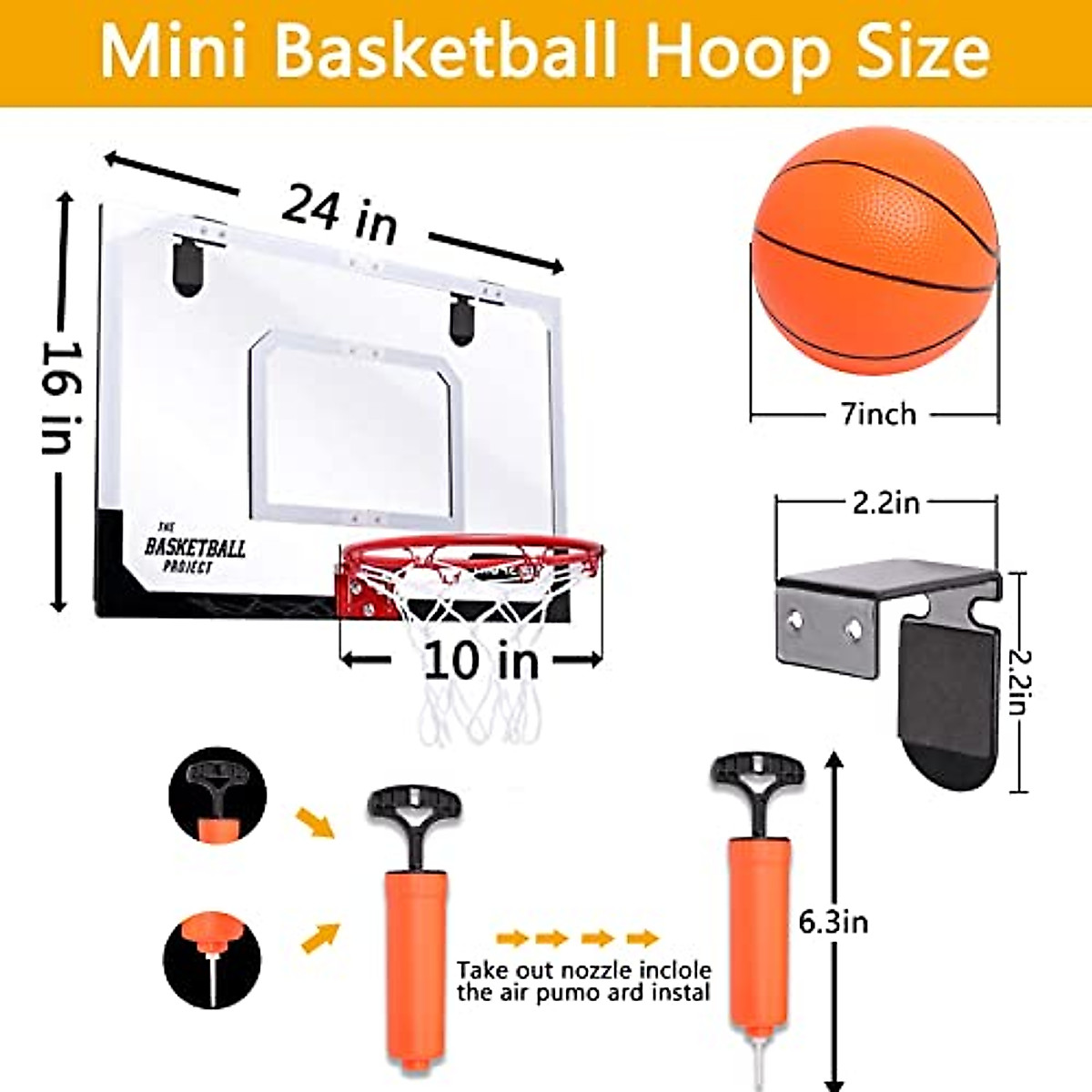 Upgrade Basketball Hoop Set for Kids-Extra Large 24” x 16” Pro Indoor Basketball Hoop for Door & Wall with 3 Balls, Complete Accessories, Basketball Toy Gift Perfect for Boys Girls Teens Adults
