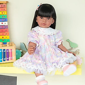 Angelbaby Reborn Toddle Doll Girl Black, 24inch Realistic African American Reborn Baby with Black Long Hair Soft Weighted Silicone Bebe Reborns Look Real