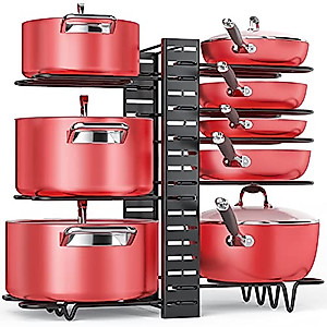 8 Tiers Pots and Pans Organizer with 3 DIY Methods and 6 Tier Heavy Duty Pan Organizer Bundle