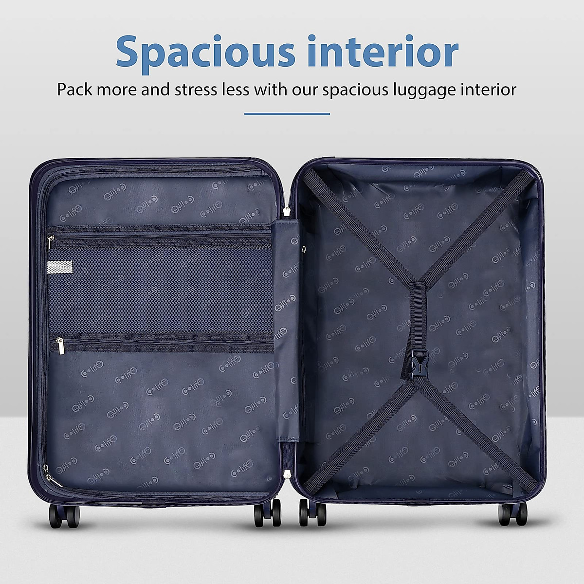 Coolife Luggage Suitcase expandable (only 28”) ABS+PC Spinner suitcase with TSA Lock carry on 20 in 24in 28in