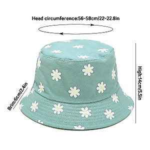 XYIYI Flower Green Bucket Hat Fashion Beach Fisherman Hats for Women, Reversible Double-Side-Wear