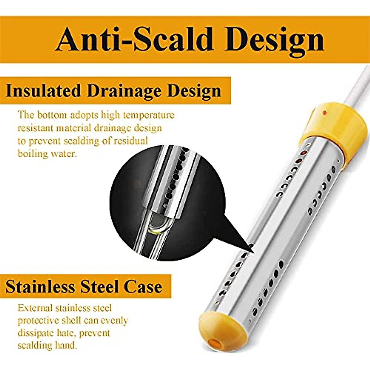 CMI Portable Immersion Water Heater Bathtub Inflatable Pool Electric Fully Submersible Instant Water Heaters 1500W (Yellow)