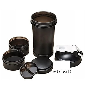 Black Protein Shaker Bottle with Pill Organizer and Storage for Protein Powder, 500ml