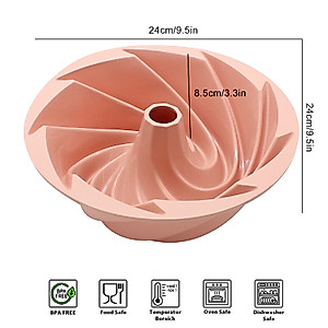 NEZART Silicone Cake Pans, Savarin Kitchen Cake Pans Mold, Non-stick Fluted Cake Pan with Spiral Design for Cake Jello Bread Birthday Party Perfect Bakeware for Cake, Jello, Gelatin, Bread