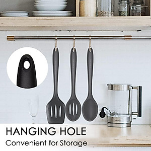 FONGLUAN Silicone Nonstick Utensils, Set of 3, Kitchen Utensils Set, Silicone Cooking Utensils Set, Turner/Spatula and Spoons - Heat Resistant, Nonstick Cookware, Dishwasher Safe, Black