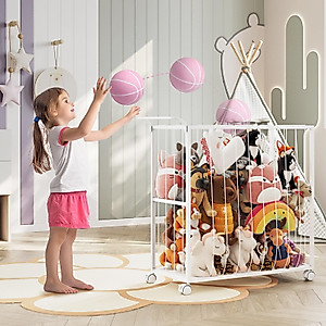 BBLIKE Stuffed Animal Storage - Zoo Stuffed Animal Net with Wheels, Save Space Toy Storage Organizer, Vertical Stuffed Animal Holder for Kids Room, Playroom, Nursery（White ）