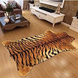 Animal Skin Area Rug,3x4ft, Tiger Skin Print Pattern Large Carpet, Modern Home Decor Living Room Carpet, Suitable for Living Room, Bedroom, Dining Room, Dormitory Washable Flannel Floor Mats