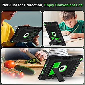 TIMISM 3-Layer Protective Case for iPad 9th/8th/7th Generation 10.2 Inch (2021-2019) | Built-in Kickstand, Military-Grade Drop Protection, Eye-Friendly Green Cover & Enhanced Grip, Black+Green