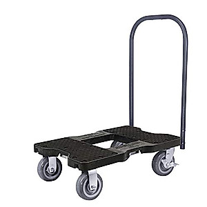 SNAP-LOC 1800 LB Super-Duty Push CART Dolly Black with Steel Frame, 6 inch Casters, Push Bar and Optional E-Strap Attachment