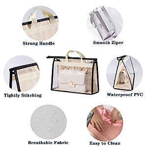 DOUBFIVSY 6 Pack Handbag Dust Bags, Transparent Handbag Storage Organizer Clear Purse Dust Cover for Closet Purse Protector Storage Bag with Zipper, Handles, 6pcs S Shaped Hooks (4)