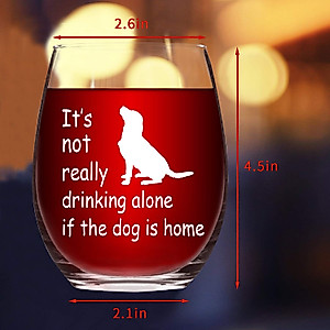 Stemless Wine Glass It's not really drinking alone if the dog is home Funny Wine Cup Best Gift for Dog Lover 15 oz