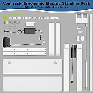 Vongrasig Height Adjustable Electric Standing Desk, 48 x 24 Inches Home Office Stand Up Table Computer Workstation with Splice Table Board & Memory Controller (White Frame + White Desktop)