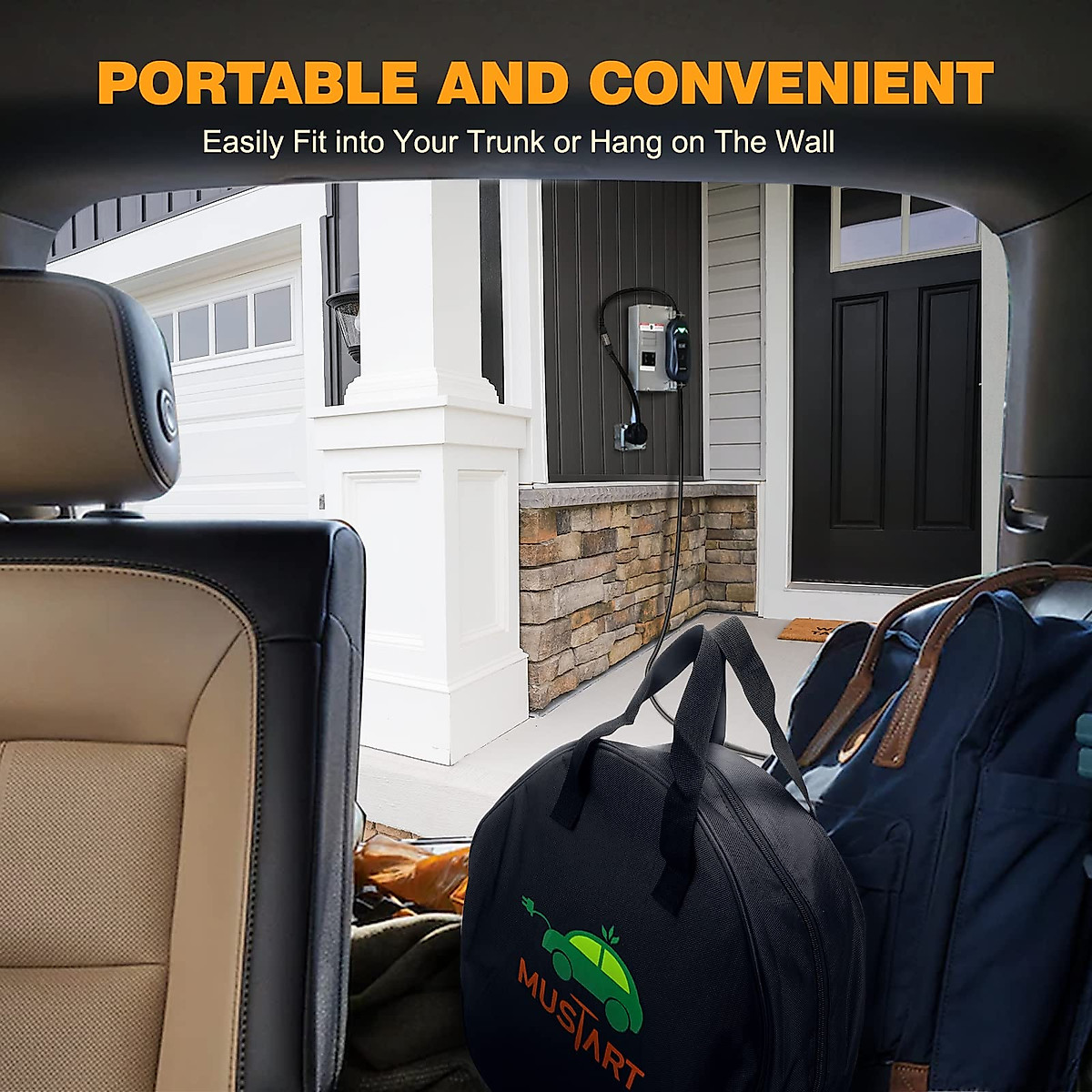 MUSTART TRAVELMASTER Level 2 Portable EV Charger, 25ft Cable, Intelligent Plug Identification Auto-Adjusts Maximum Safe Current 15A/25A/32A Electric Vehicle Plug-in Charging Station (2-Gen)