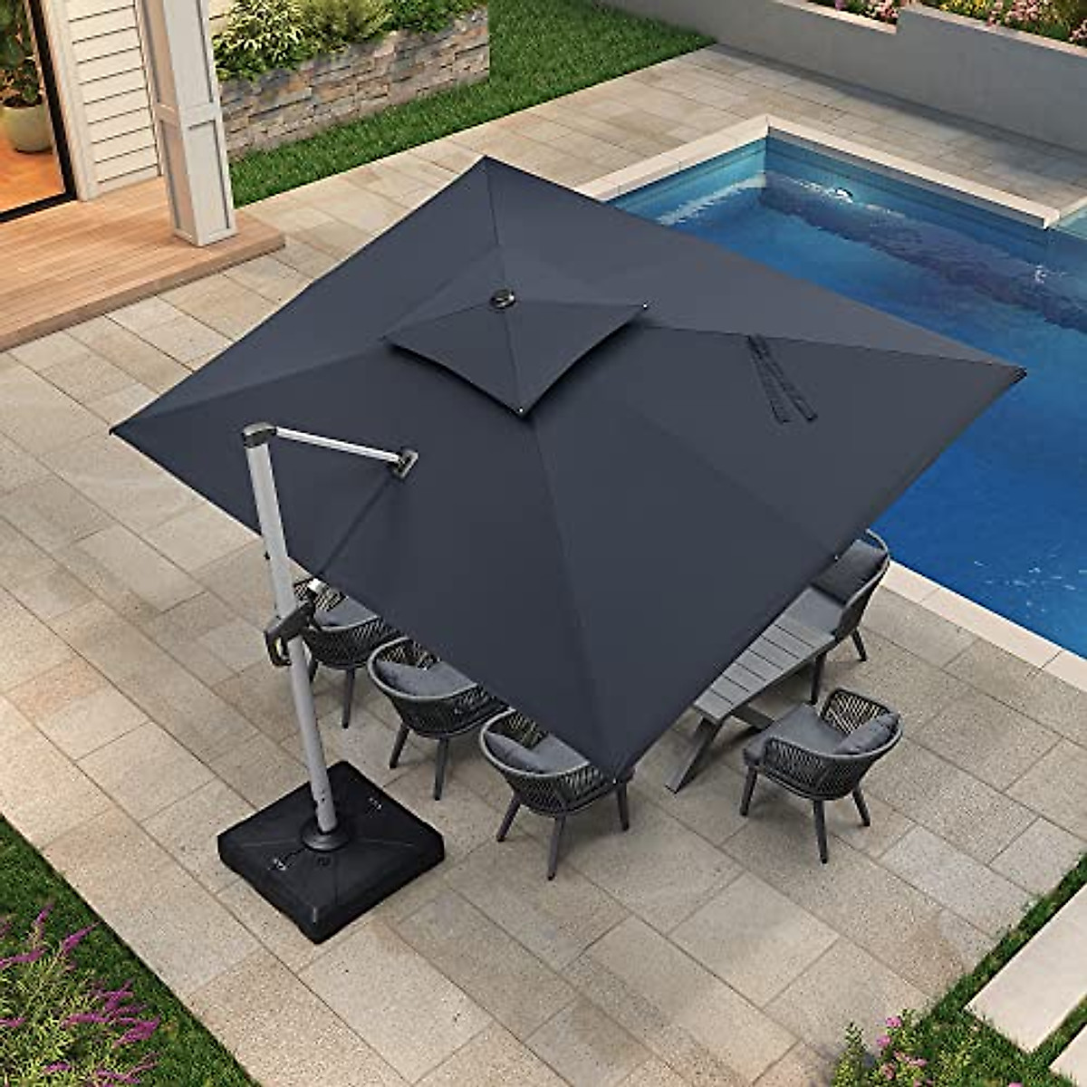 PURPLE LEAF 9' X 12' Patio Umbrella Outdoor Rectangle Umbrella Large Cantilever Umbrella Windproof Offset Umbrella Heavy Duty Sun Umbrella for Garden Deck Pool Patio, Grey