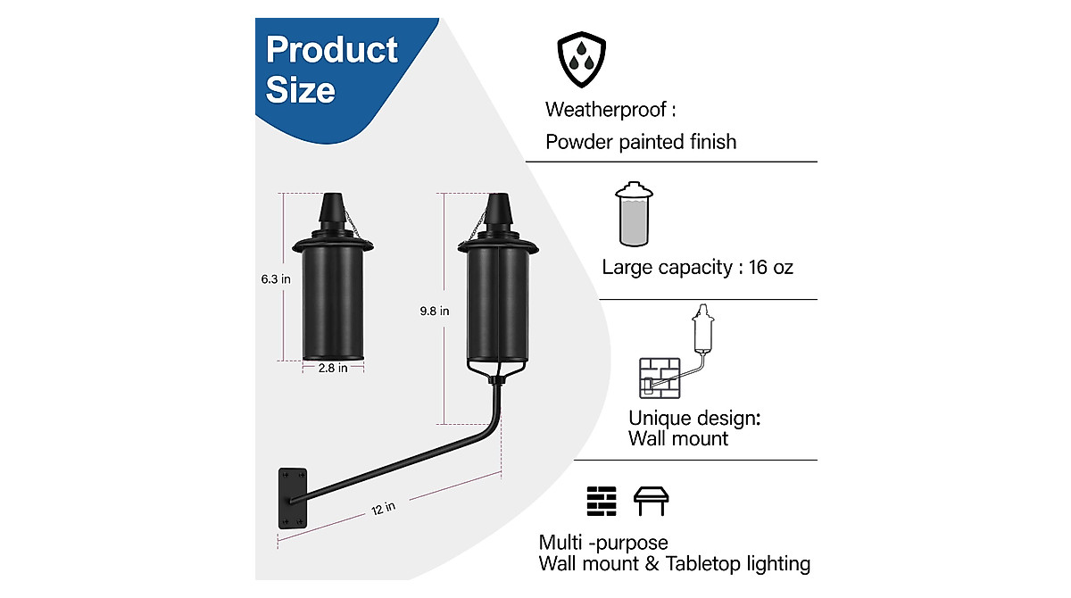 FAN-Torches Citronella Wall Mounted Torches Set of 6