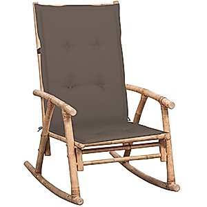 YAFF Bamboo Rocking Chair, Solid Bamboo Patio Chairs with Detachable Cushion, UV & Weather Resistant, Indoor Outdoor Lounge Recliner Chair for Patio, Garden, Pool, Backyard,47.2" x 19.7" x 1.6" -Taupe