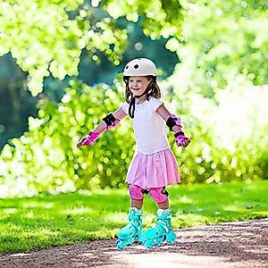 MammyGol Roller Skates for Girls Kids, 4 Size Adjustable Rainbow Quad Skates with All Light Up Wheels for Toddlers Boys Outdoor Indoor