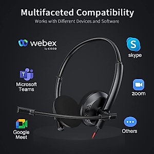NUBWO HW03 Headset with Microphone for PC，3.5mm Jack，Volume Control，Wired Computer Headset for Zoom Skype,for Office,Business, Call Center