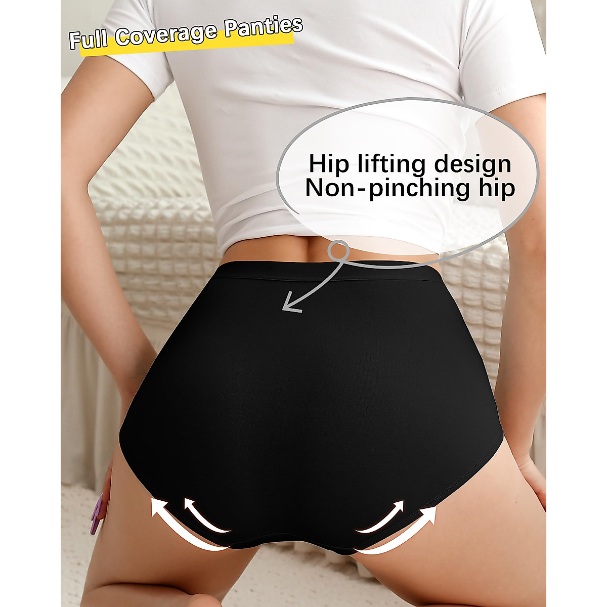 Annenmy High Waisted Ladies Underwear Women's Cotton Panties Full Coverage Briefs Postpartum Stretch Ladies Panties 6 Pack L Multicolor