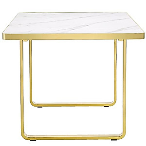 AZhome 7-Piece Dining Set, Gold Dining Room Table Set for 6, Black Leather Dining Chairs with Polished Stainless Steel Sled Base for Kitchen, Dining Room