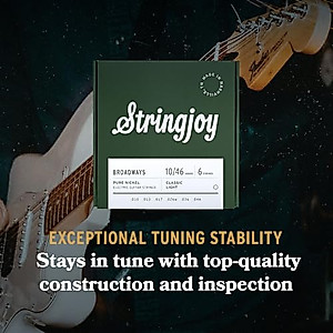 Stringjoy BR1046 Broadways Electric Pure Nickel Guitar Strings, 10-46 Classic Light Gauge, Durable, Guitar Strings for Enhanced Tone & Smooth Play, Electric Guitar Strings 6 String Set