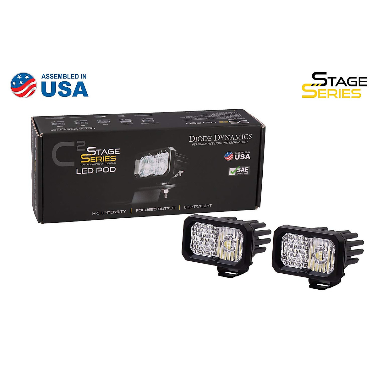 Diode Dynamics Stage Series 2in SAE/DOT White Pro Standard LED Pod (pair), Spot w/Amber Backlight