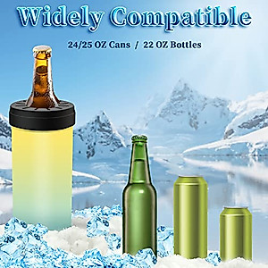 Focily Insulated Can Cooler 24 Oz Double-Walled Stainless Steel Skinny Can Cooler Slim Can Insulator For 24 / 25 Oz Cans Tall Boy & Bomber Bottle (light blue & yellow)