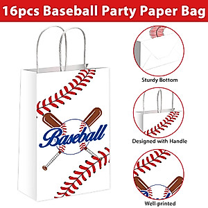 gisgfim 16pcs Baseball Party Gift Treat Bag Baseball Theme Party Candy Goodie Favor Bags with Handle for Baseball Birthday Party Baby Shower Decoration Supplies