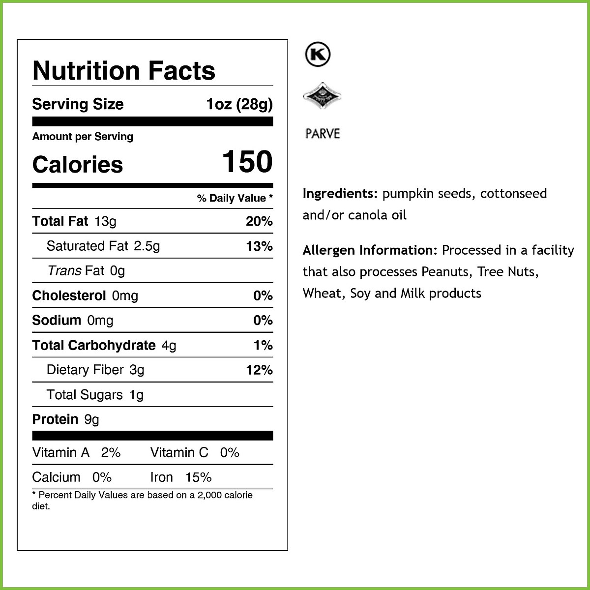 Oh! Nuts Roasted Unsalted Pumpkin Seeds -2lb | No Shell Pepitas Great for Healthy Snacking or Smoothie & Salad Toppings-32oz in Resealable Bulk Bag