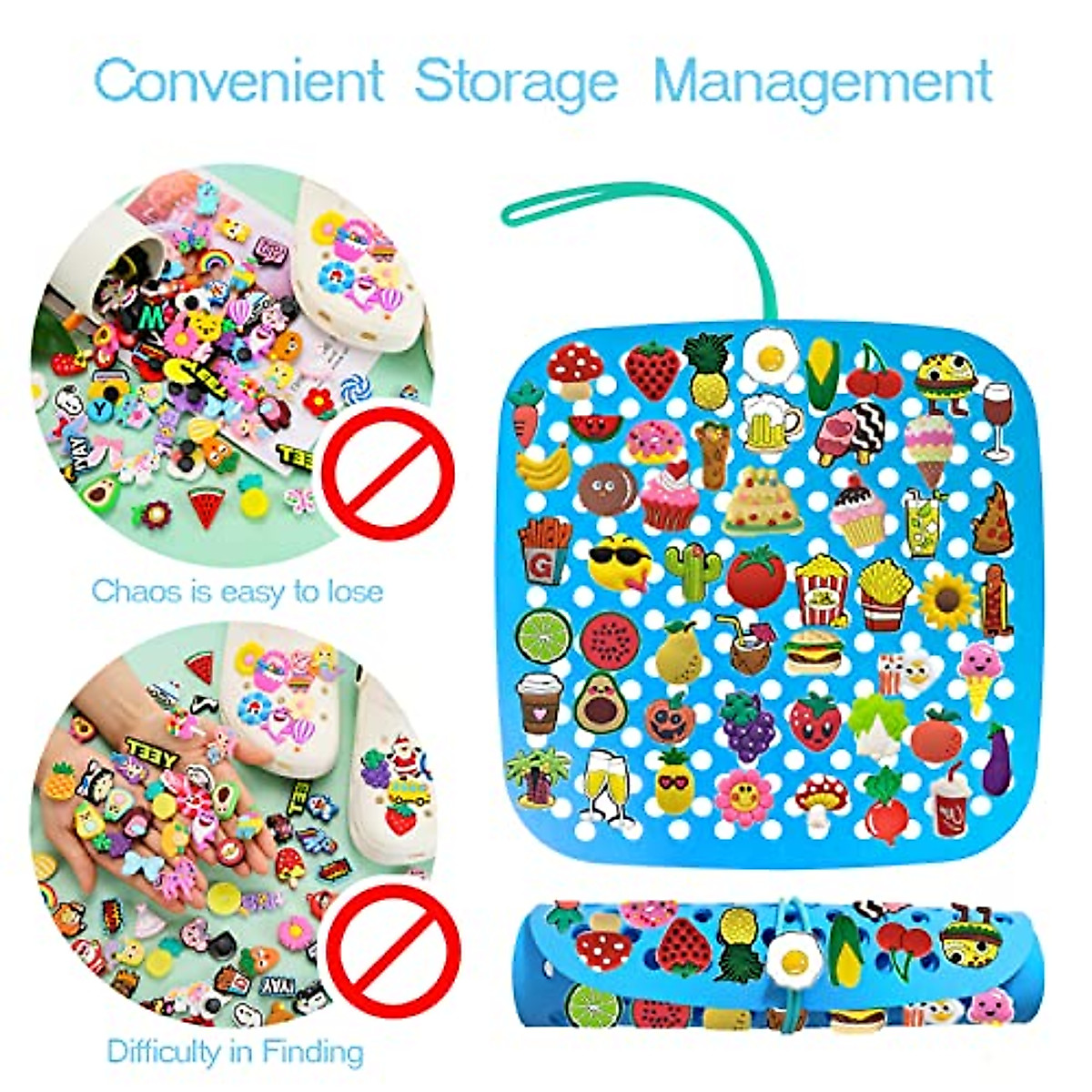 daekpaek croc charm organizer Shoe Charms Display Stand Black Blue 2Pieces Portable Flexible organizers and storage Roll Bag (Croc Charms not Included)