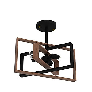 Capslpad Industrial Rectangle Ceiling Light Rustic Retro Farmhouse Rotatable Flush Mount Ceiling Light Fixture for Kitchen Dining Room Living Room Bedroom Hallway Entryway (Faux-Wood)