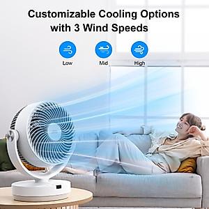 Air Circulator Fan for Bedroom, 13Inch 28dB Quiet Table Fan with 3 Speed, Remote Control, 90° Oscillating Fan with 7H Timer, 120° Adjustable Tilt, Powerful Desk Fan for Whole Room Home Office
