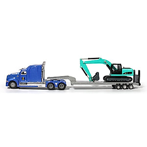 Diecast Toy Model Flatbed Truck w/ Excavator Tractor Metal Construction Vehicle Models Toys for Kids