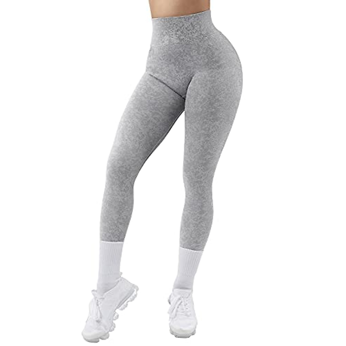 RXRXCOCO Women Seamless Butt Lifting Leggings TIK Tok Booty Lifting Leggings for Women Workout Gym High Waisted Yoga Pants Grey Medium