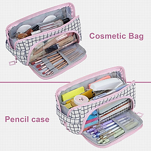 EOOUT Pencil Case Pouch, Big Capacity Pen Bag, Large Organized Cute Pen Case for School Stationery and Travel Cosmetics Storage (Plaid White)