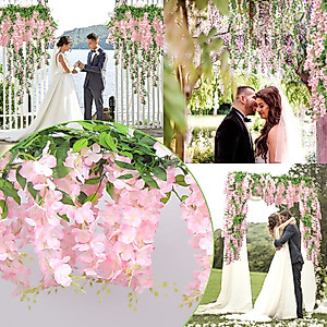 Findosom Wisteria Artificial Flowers Garland, 5Pcs Total 36FT Pink Wisteria Hanging Flowers, Flower Garland Decorations for Home Garden Outdoor Ceremony Wedding Arch Decoration