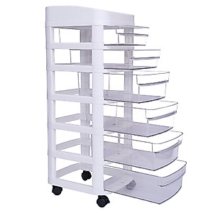 Gdrasuya10 6 Tier Rolling Storage Cart with Drawers, Plastic Storage Rolling Cart Cabinet Trolley with Universal Wheels for Office, Bathroom, Living Room