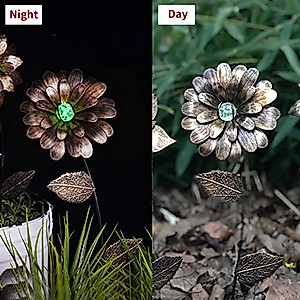 Flower Garden Stake Decor Metal Outdoor Flower Glow in Dark Yard Lawn Ornaments Decor,Set of 3,Gold Flower