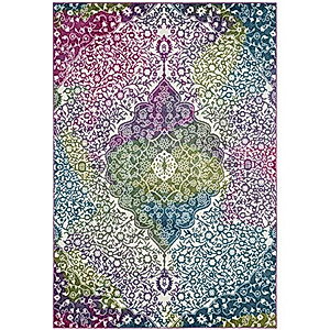SAFAVIEH Watercolor Collection 5'3" x 7'6" Ivory / Fuchsia WTC672F Boho Chic Medallion Non-Shedding Living Room Bedroom Dining Home Office Area Rug