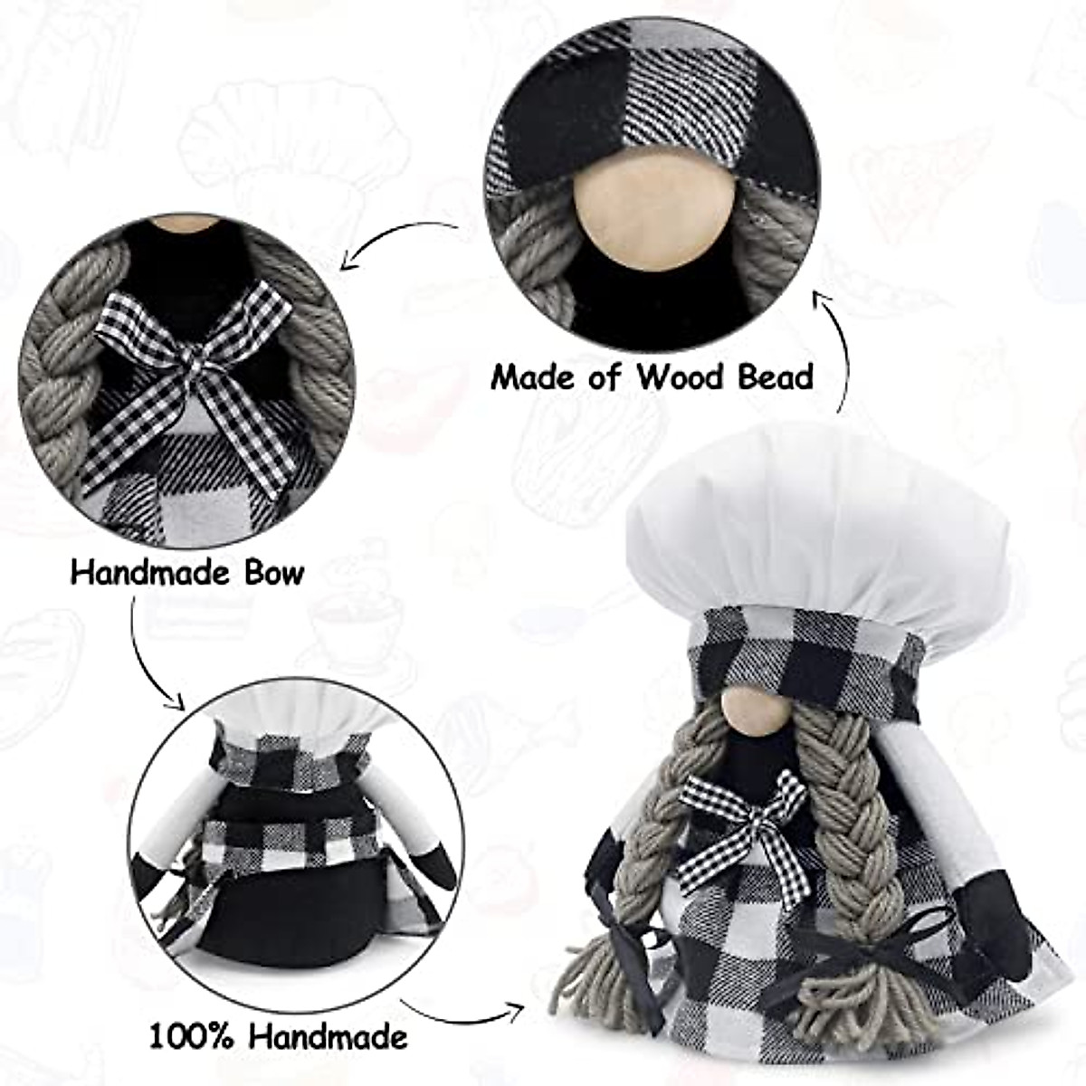 CiyvoLyeen Kitchen Chef Gnomes Decorations Set Buffalo Plaid Gnomes Couples Gifts Farmhouse Home Decor Handmade Tomte Gnomes Scandinavian Decor Plush Couples Christmas Household Ornaments Set of 2