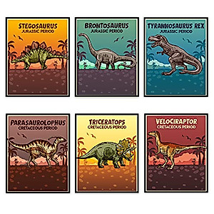 Dinosaurs - Set of Six Prints - 8x10 Unframed Art Prints - Makes a Great Gift Under $20 for Jurassic Boy's Room Wall Decor